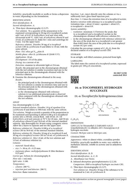 Dl α Tocopheryl Hydrogen Succinate Analysis Pdf Thin Layer