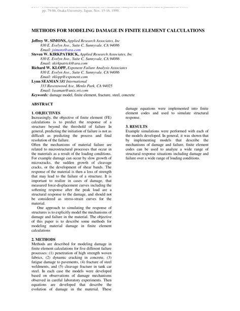 Pdf Methods For Modeling Damage In Finite Element Calculations