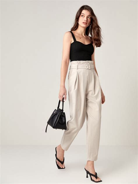 SHEIN BIZwear Fold Pleated Belted Pants SHEIN EUR