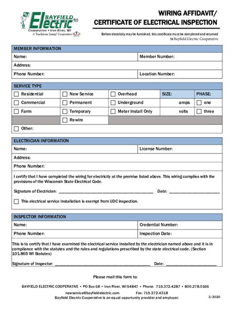 Fillable Online Wiring Affidavit Certificate Of Electrical Inspection
