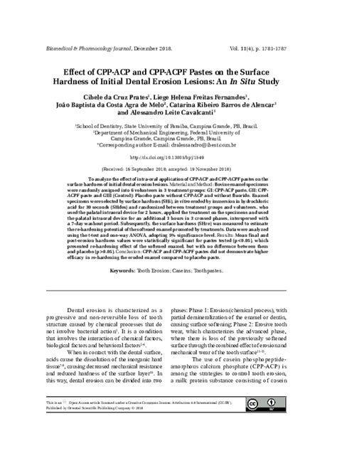 Pdf Effect Of Cpp Acp And Cpp Acpf Pastes On The Surface Hardness Of