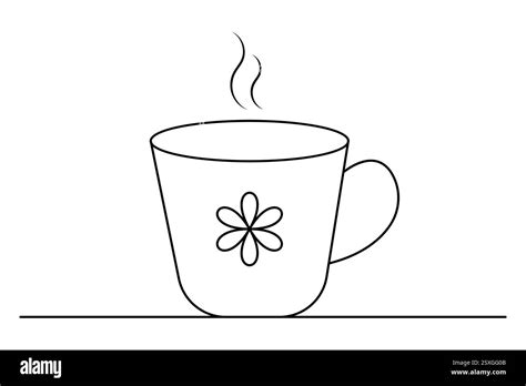 Coffee Cup Continuous One Line Art Drawing Of Isolated Outline Vector Illustration Design Stock