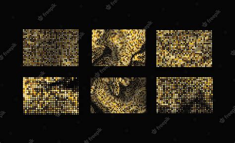 간단한 추상 골드 그라데이션 하프톤 도트 질감 벡터 일러스트 레이 션의 집합 프리미엄 벡터