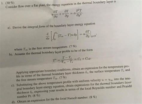 Solved 1 00 Consider Flow Over A Flat Plate The Energy Chegg