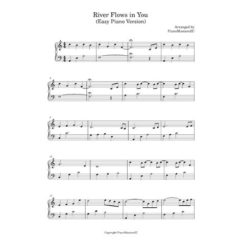 River Flows In You Easy Arrangement Piano Sheet Music PDF 2 Pages Etsy