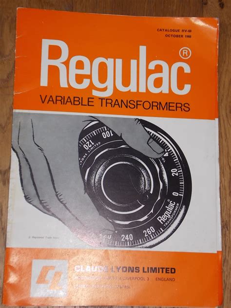Regulac Variable Transformers Claude Lyons Ltd October 1968 Catalo