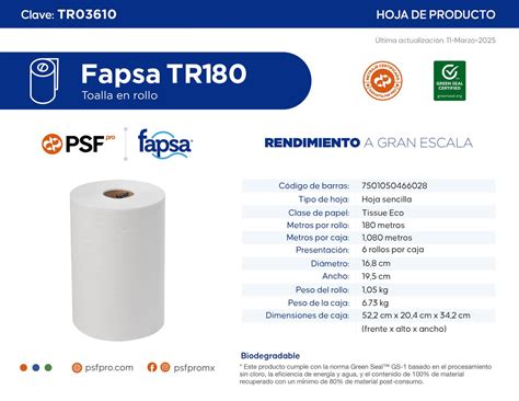 Toalla En Rollo Fapsa 6 Rollos 180mts Tienda Keepvalue
