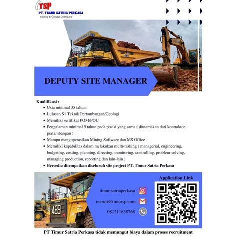 Lowongan Kerja Deputy Site Manager Di PT Timur Satria Perkasa Februari TAMBNAS