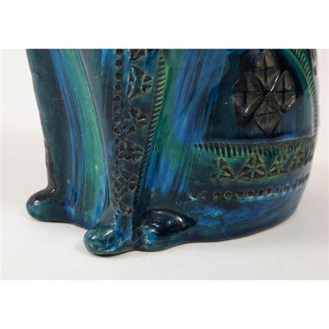 Ceramic Cat By Aldo Londi For Bitossi In Rimini Blue With Incised