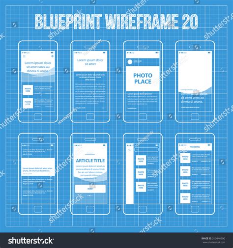 Mobile App Blueprint Wireframe Ui Kit Stock Vector Royalty Free