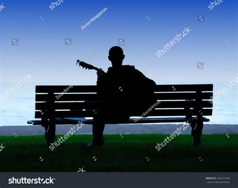 Man Playing Guitar On Park Bench Illustration 209371429 Shutterstock