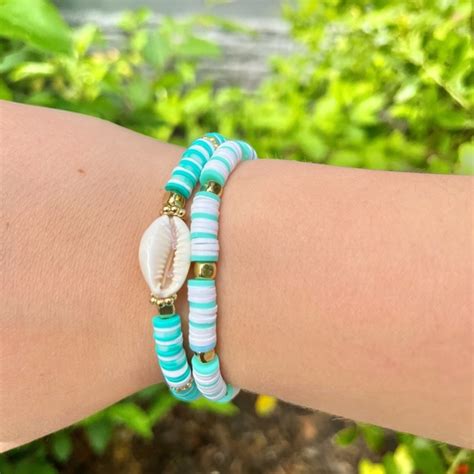 Accessories Clay Bead Bracelet Set For Summer Turquoise Gold And White Poshmark
