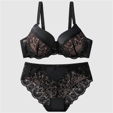 Bra Panty Set Cups Seamless Lace Underwear Back Closure Wirefree Women