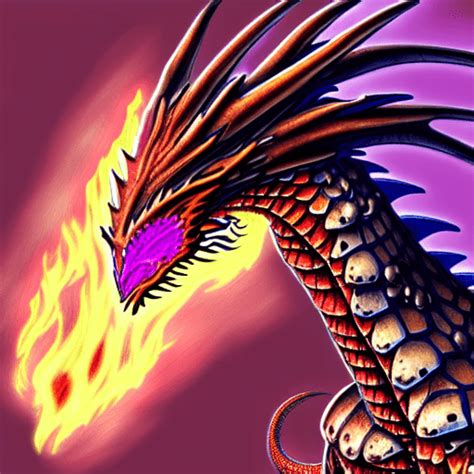Männlicher Drache Mit Feurigen Lila Schuppen Und Lila Feuer · Creative Fabrica