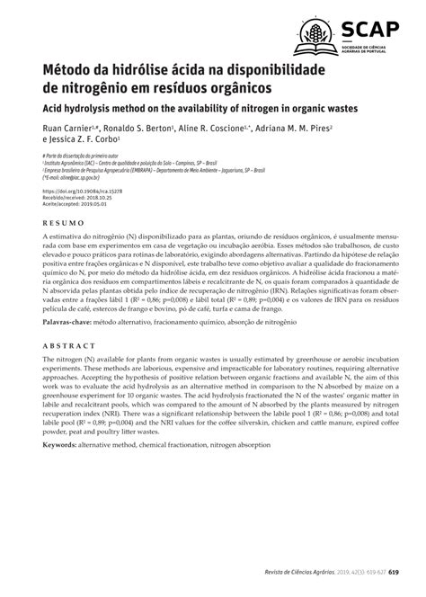 Pdf Método Da Hidrólise ácida Na Disponibilidade De Nitrogênio Em