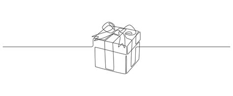 Un Dessin Au Trait Continu De La Boîte De Cadeau De Noël Avec Ruban Et