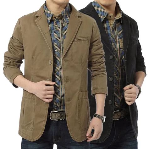 Mens Blazer Jacket Spring Autumn Casual Business Coat Cotton Turn Down
