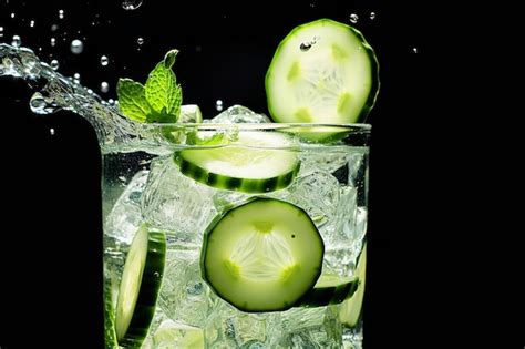 Premium Photo Crisp Cucumber Infused Water With Ice Cubes