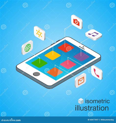 3d Smartphone With Mobile Application Icons In The Isometric Projection