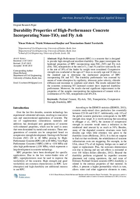 Pdf Durability Properties Of High Performance Concrete Incorporating Nano Tio2 And Fly Ash