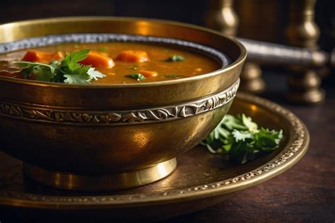 Premium Photo Thick Sambar In A Brass Bowl