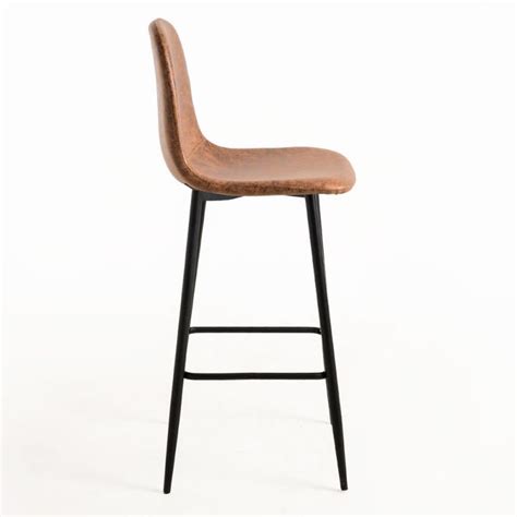 Les Tendances Tabouret De Bar Style Vintage Simili Cuir Marron Et Acier Noir Kony Cm