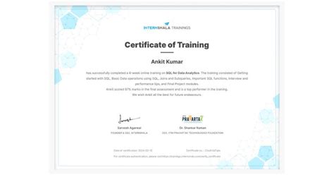 completed sql for data analytics with internshala ankit kumar posted