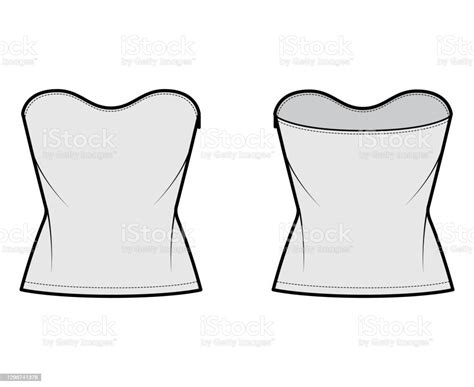 Top Crop Strapless Scoop Neckline Technical Fashion Illustration With
