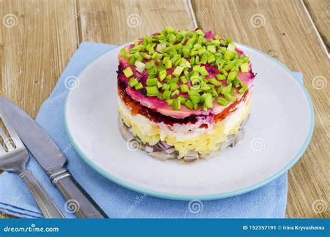 Layered Salad With Vegetables And Herring Stock Image Image Of Food