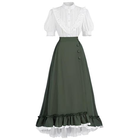 Fccam Victorian Dress For Women Green 1800s Edwardian Ball Gown Ruffle