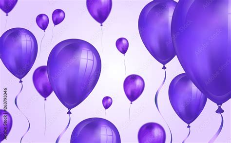 Glossy Purple Color Flying Helium Balloons Backdrop With Blur Effect