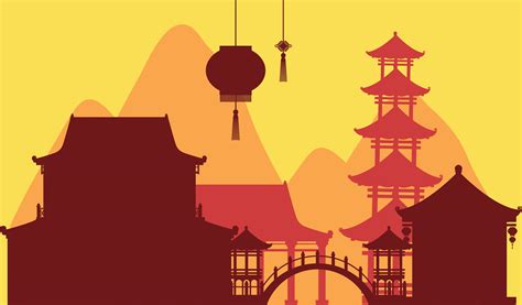 Fondo Chino Del Tema Con Los Edificios Del Templo 605888 Vector En Vecteezy