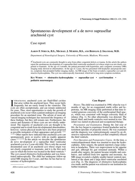 Pdf Spontaneous Development Of A De Novo Suprasellar Arachnoid Cyst