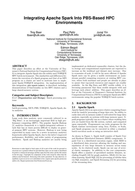 Pdf Integrating Apache Spark Into Pbs Based Hpc Environments