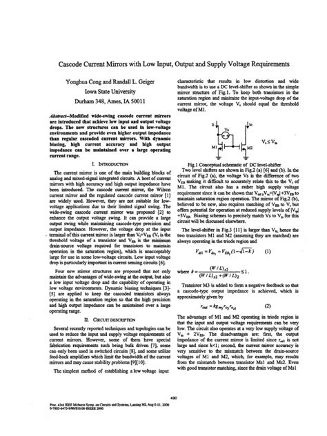 Cascode Current Mirrors With Low Input Output And Supply Voltage Pdf