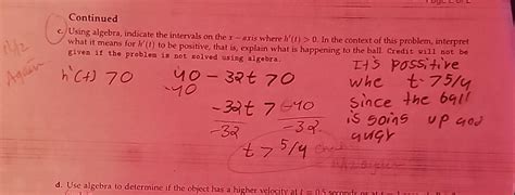 Solved Continued C Using Algebra Indicate The Intervals On