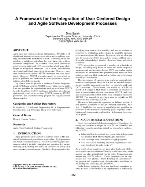 A Framework For The Integration Of User Centered Design And Agile Software Development Processes