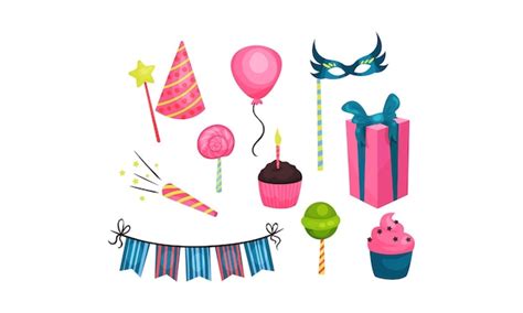 Premium Vector Birthday Party Symbols Vector Set Festive Colorful Concept