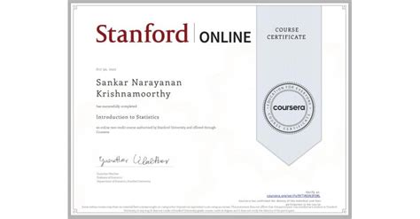 Sankar Narayanan On Linkedin Completion Certificate For Introduction To Statistics