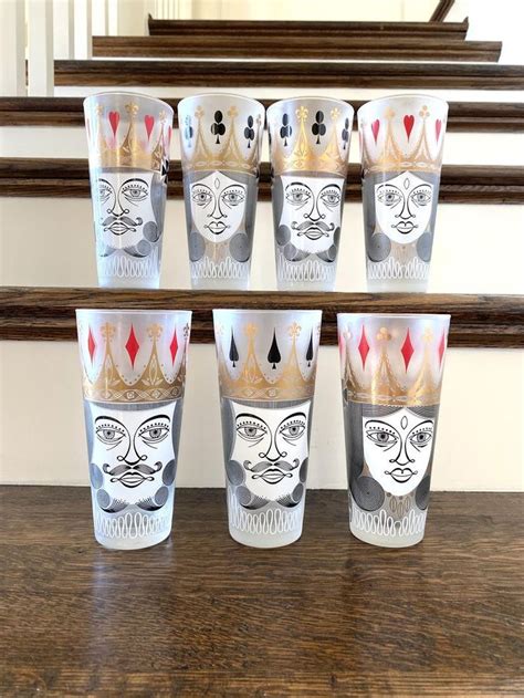 Rare Libbey Kings And Queens Glasses 7 Libbey Playing Cards Glasses