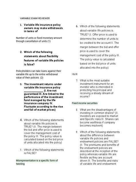 Variable Exam Reviewer Pdf Investment Fund Investing
