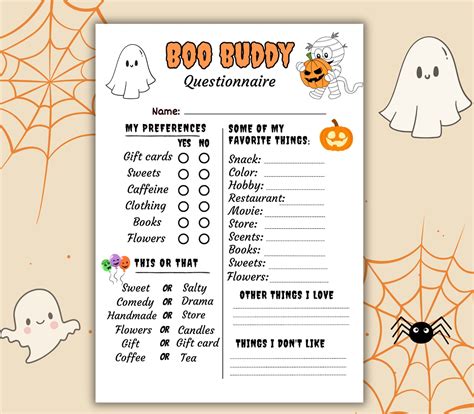 Printable Boo Buddy Questionnaire Secret Halloween Survey Halloween
