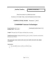 SampleFinalExam Pdf Student Number SAMPLE EXAM ONLY THE UNIVERSITY OF