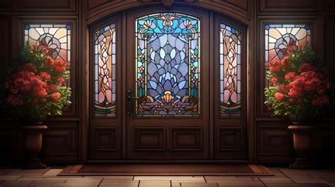 Premium Photo Elegant Wooden Double Doors With Intricate Stained
