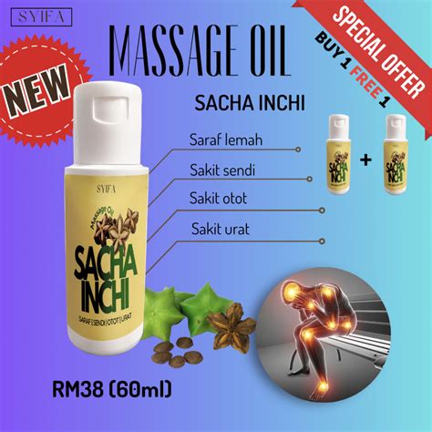 Sacha Inchi Massage Oil Minyak Angin Inci Herbanika Aromaterapi Saraf Sendi Otot Urat Lenguh