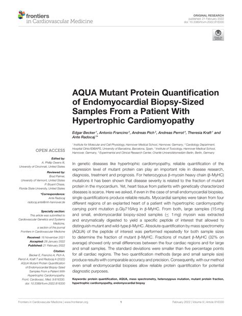 PDF AQUA Mutant Protein Quantification Of Endomyocardial Biopsy Sized Samples From A Patient