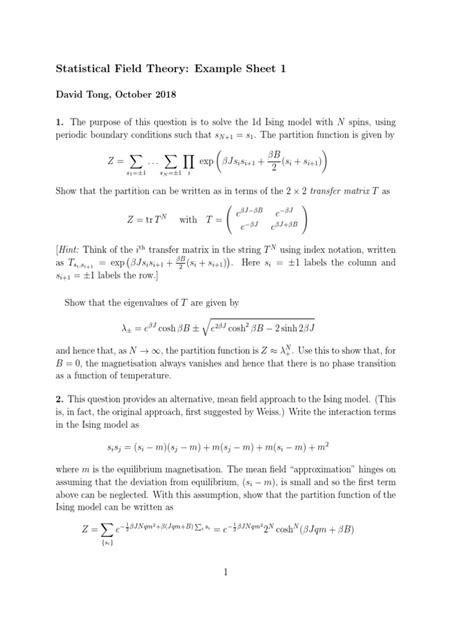 statistical field theory example sheet 1 pdf phase transition