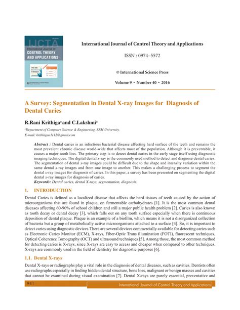 Pdf A Survey Segmentation In Dental X Ray Images For Diagnosis Of Dental Caries
