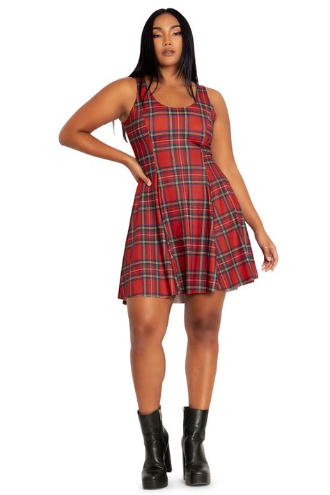 Tartan Red Evil Skater Dress Limited Blackmilk Clothing