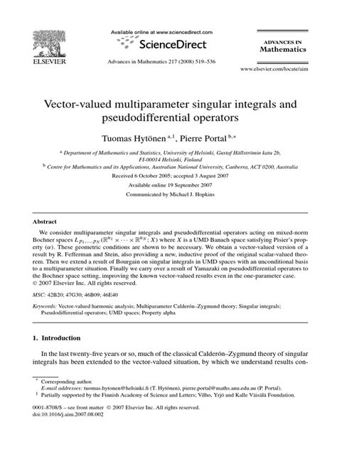 Vector Valued Multiparameter Singular Integrals And Pseudodifferential Operators Tuomas Hytönen